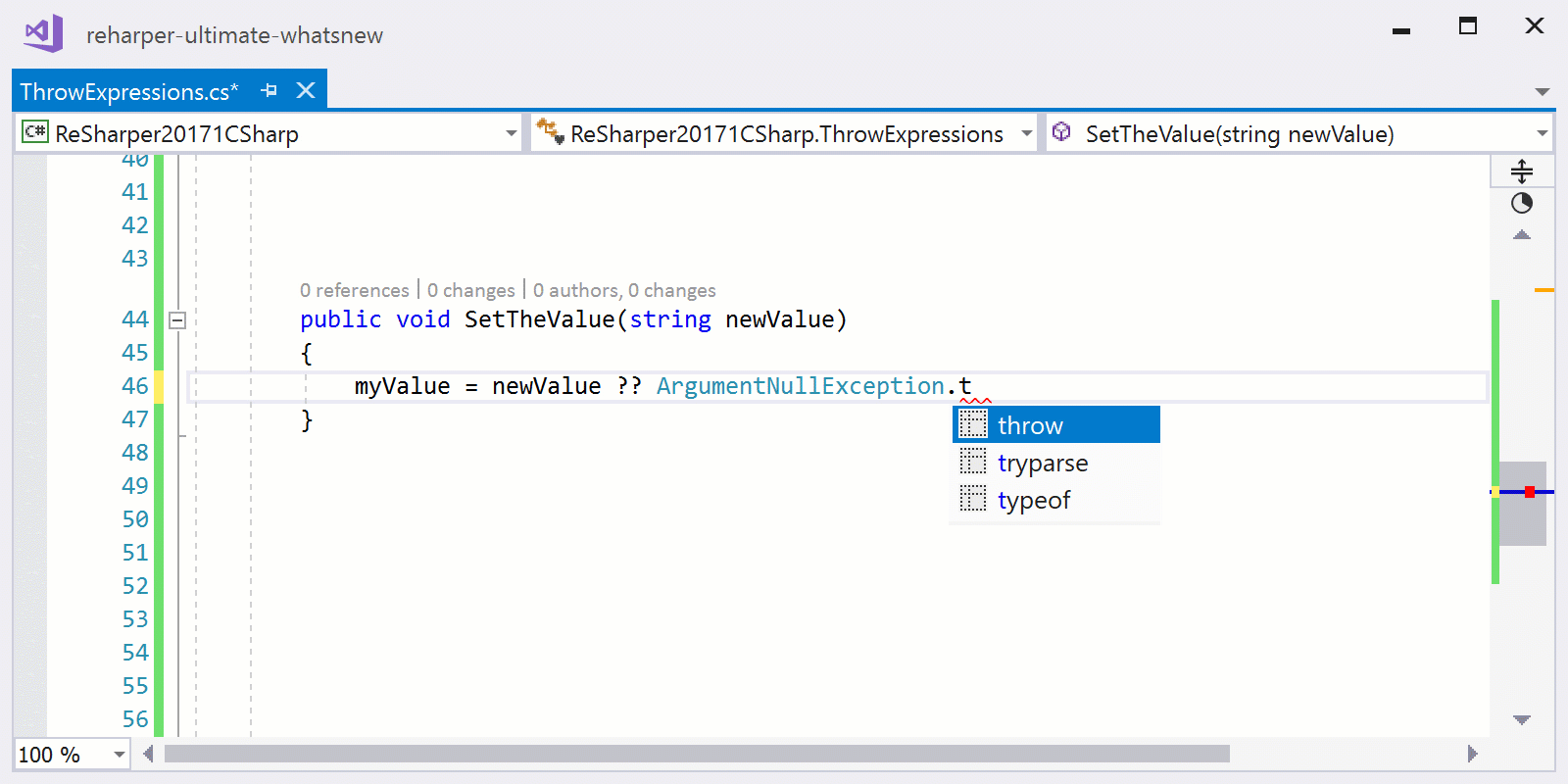 C 70 And 71 Support In Resharper Throw Expressions The Net 5203