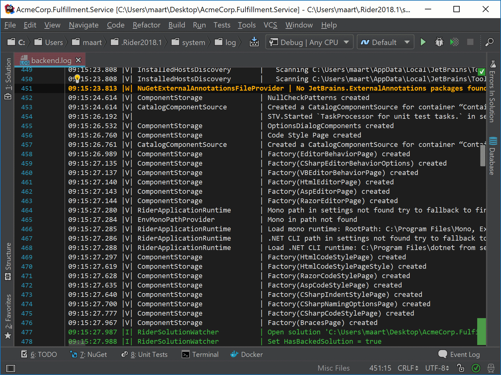 Viewing, filtering and navigation for log files in Rider 2018.1 EAP ...