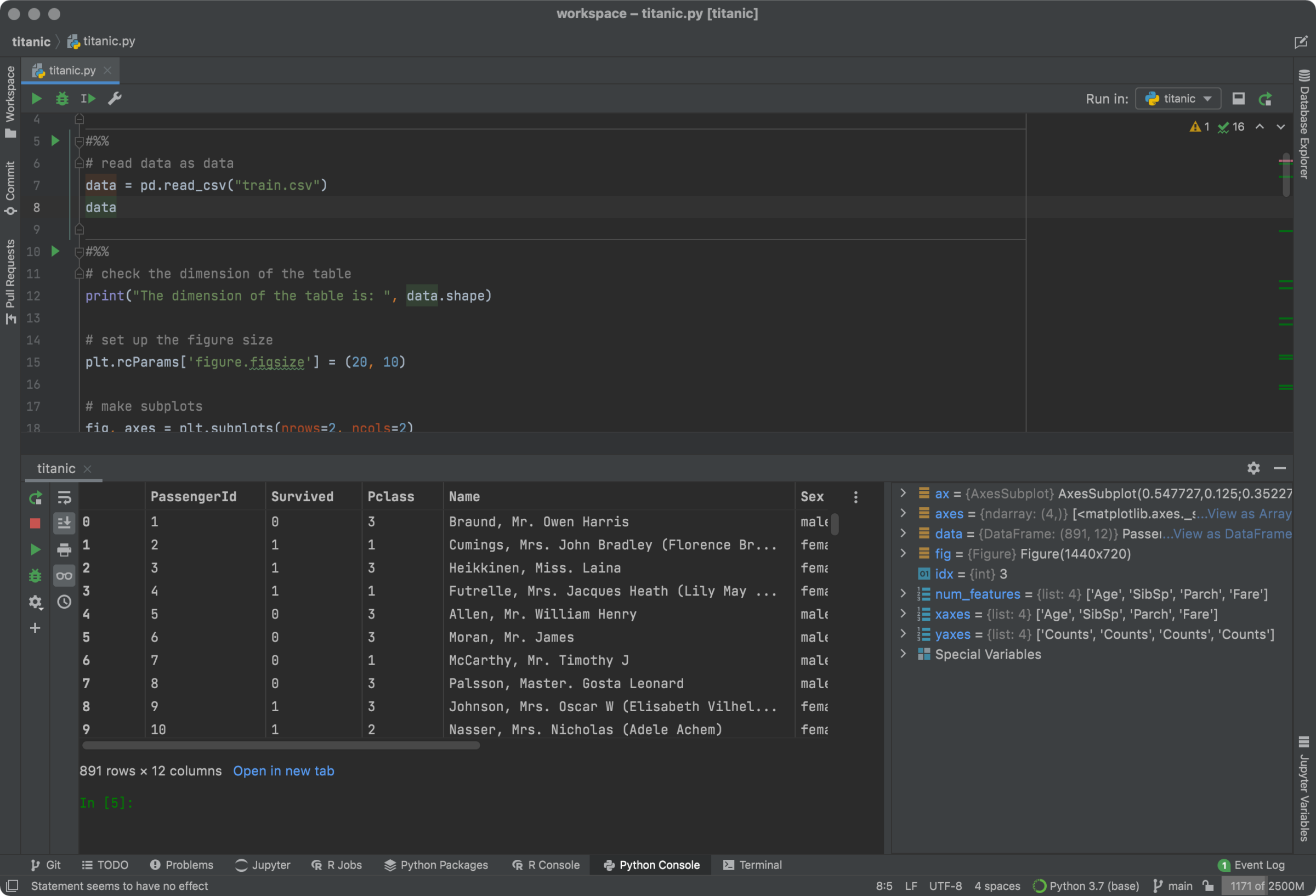 DataSpell EAP 19 Jupyter Variables Workspace Interpreters Diff For